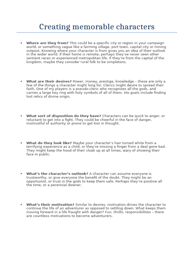Creating Memorable Characters | PDF