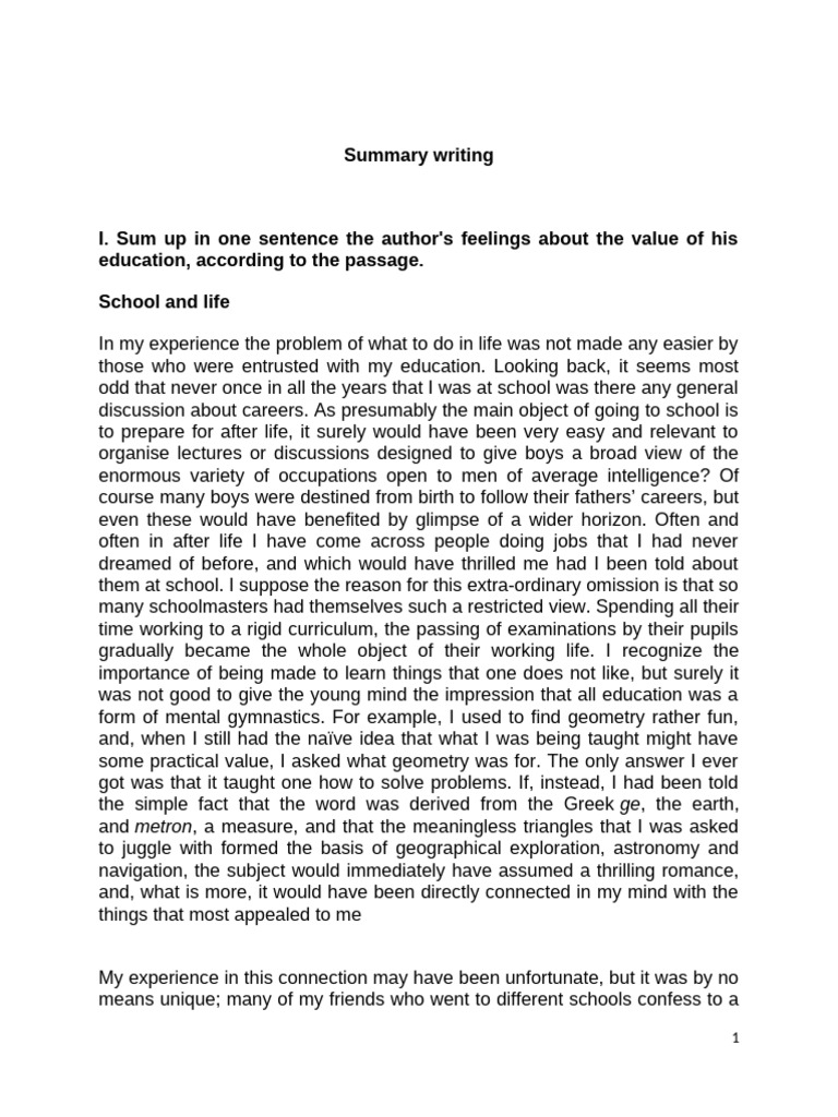 summary writing task 1 | PDF | Mind