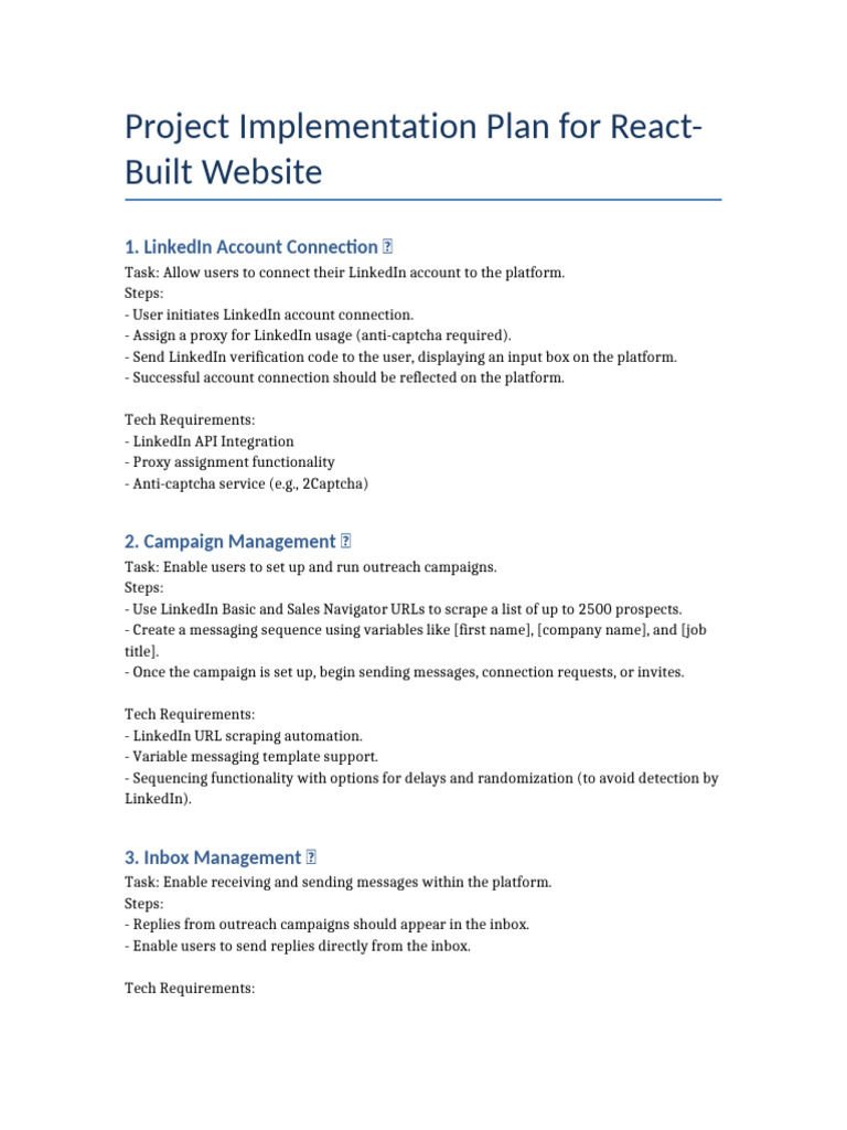 React Website Implementation Plan | PDF | Linked In | Gmail