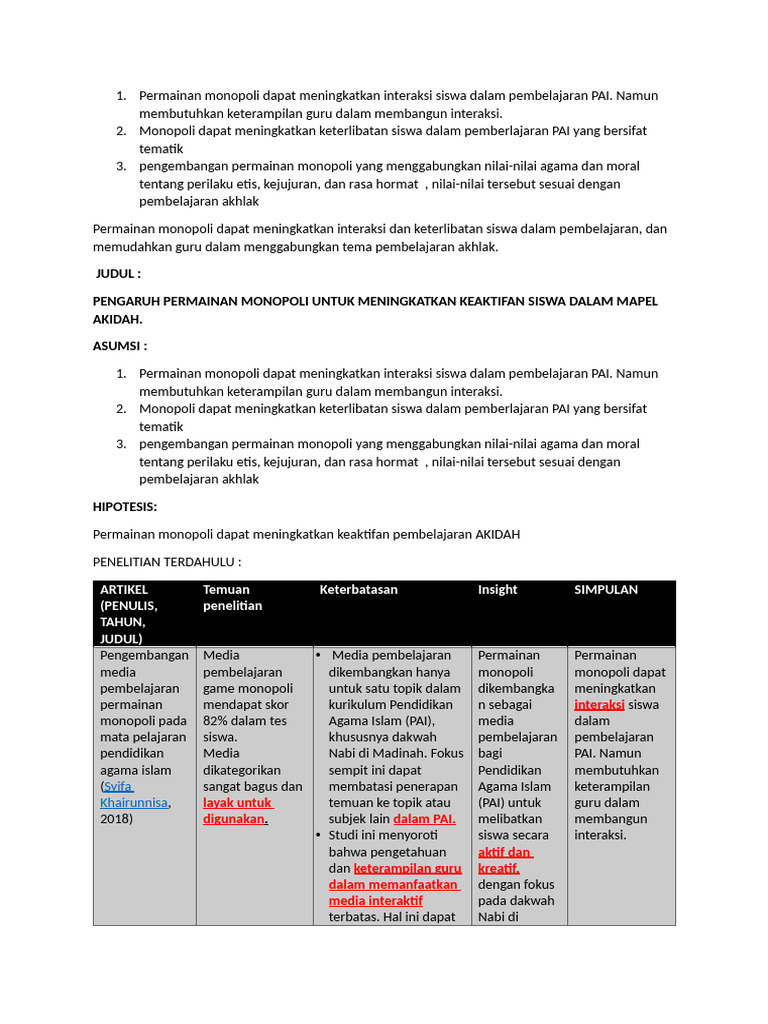 Contoh Tabel Literature Revie | PDF