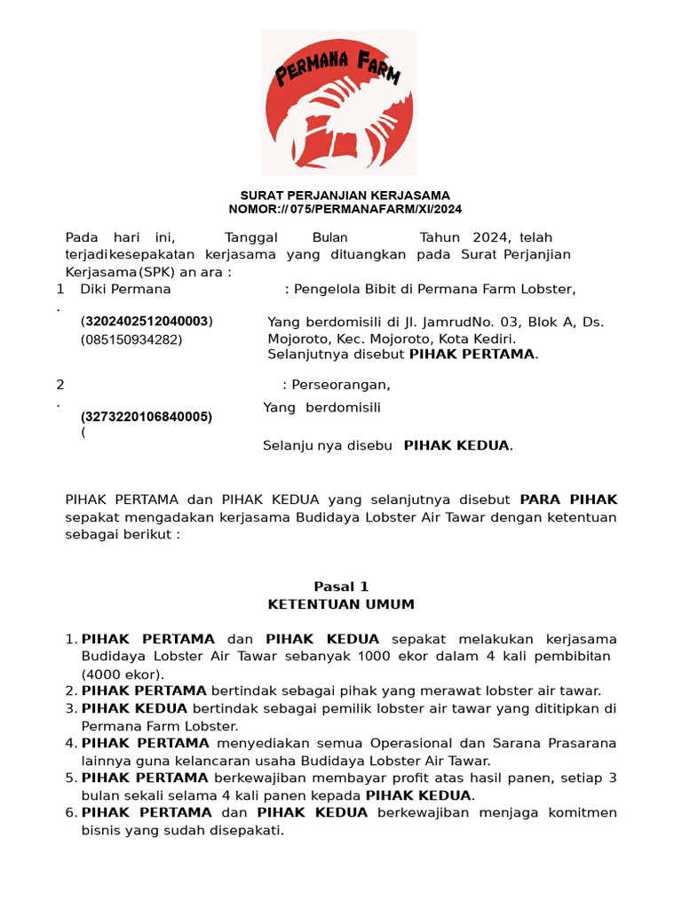 Kerjasama Budidaya Lobster Air Tawar Pdf