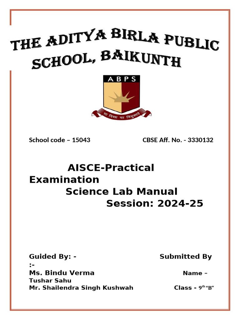 AISSCE PRACTICAL FRONT PAGE IX SCIENCE (2) tushaer | PDF