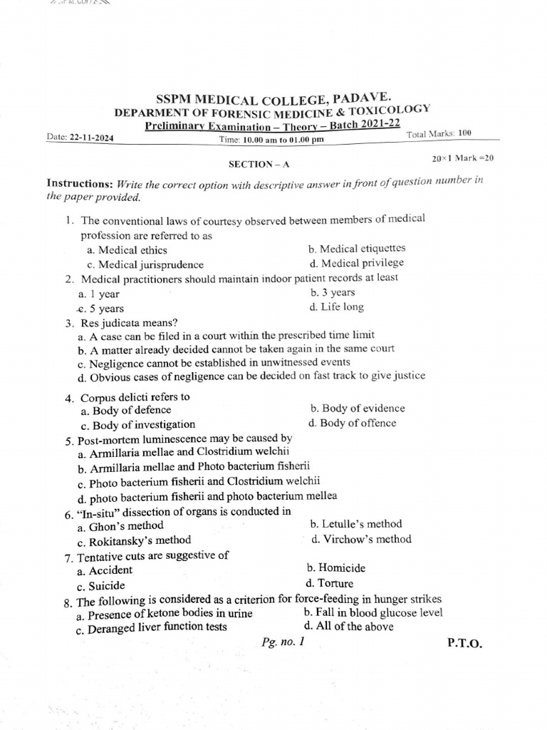 MCQ Question Paper Batch 2021-22 Mbbs Muhs | PDF