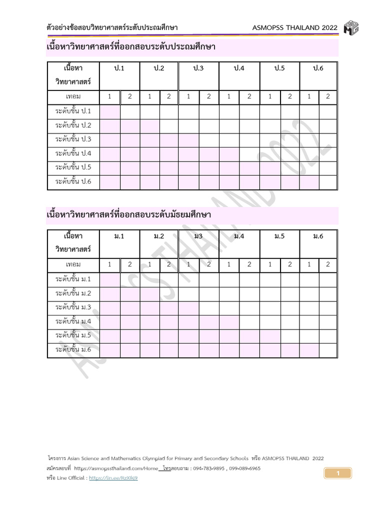 แนวข้อสอบ ASMOPSS 2022 Thai วิทย์ ป.4 | PDF