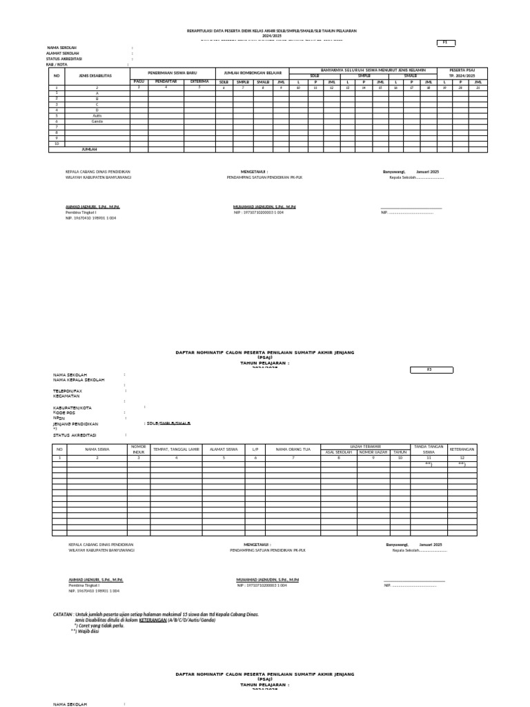 Form Rekap. NOMINATIF PKPLK - 2024-2025 | PDF