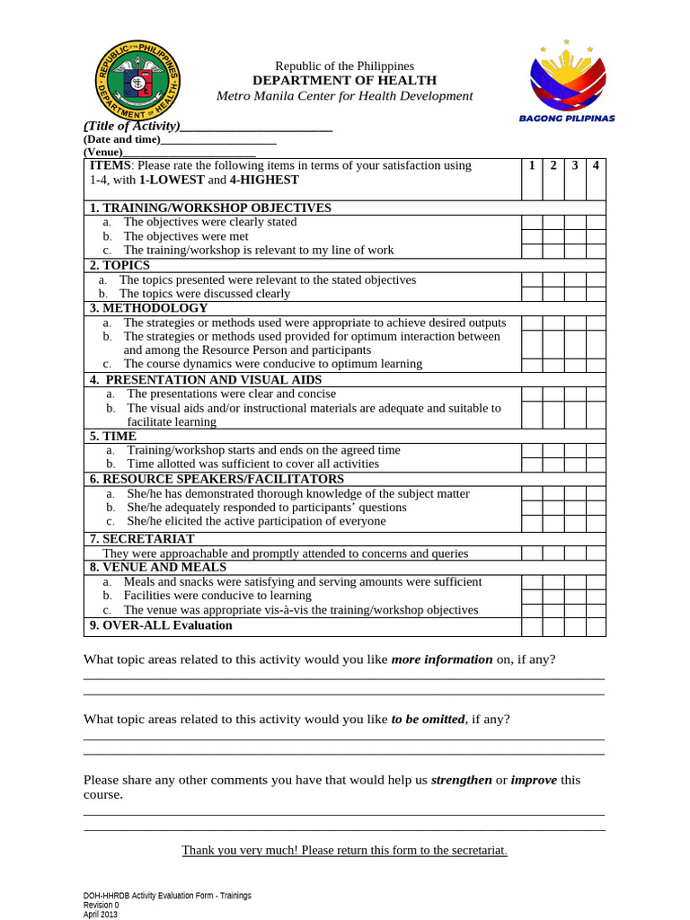 MMCHD Activity Evaluation Sheet template | PDF | Evaluation | Learning