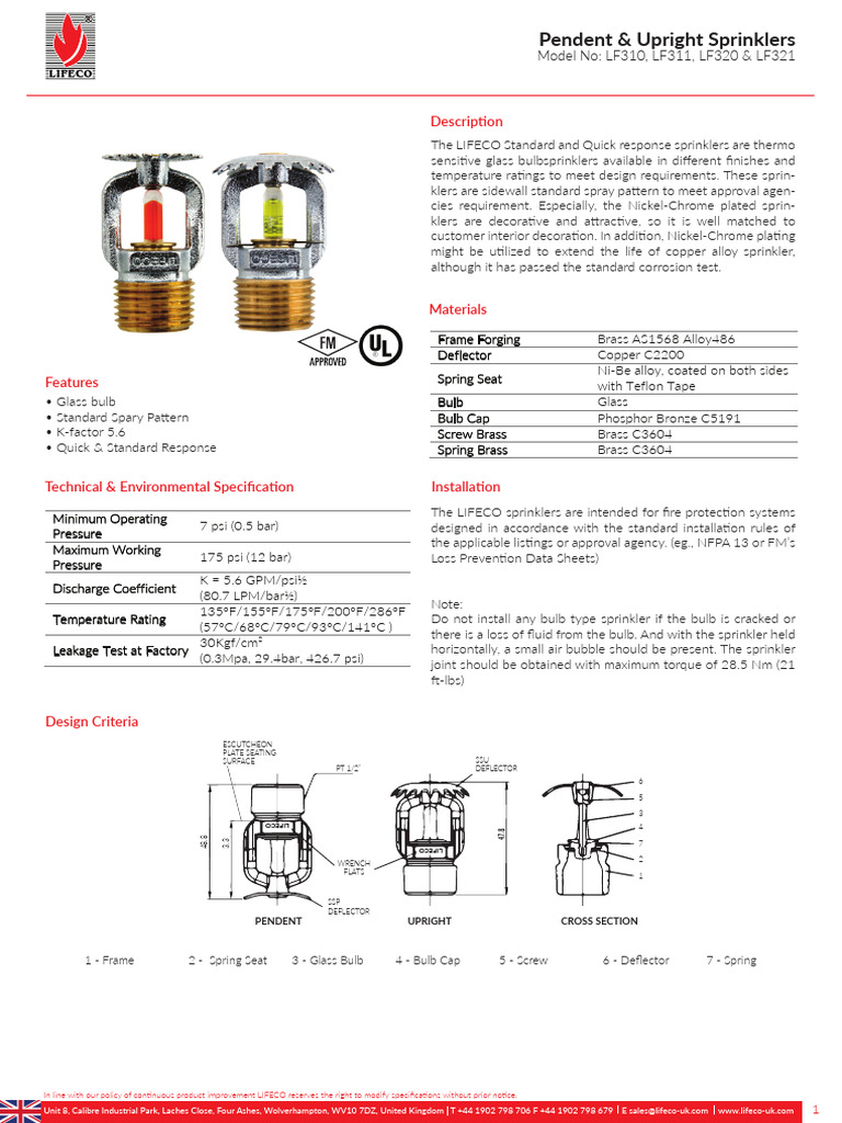 LIFECO Fire Sprinklers: Specs & Models | PDF | Building Materials | Building Engineering
