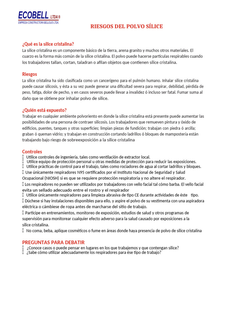 Charla Riesgos Polvo Silice | PDF