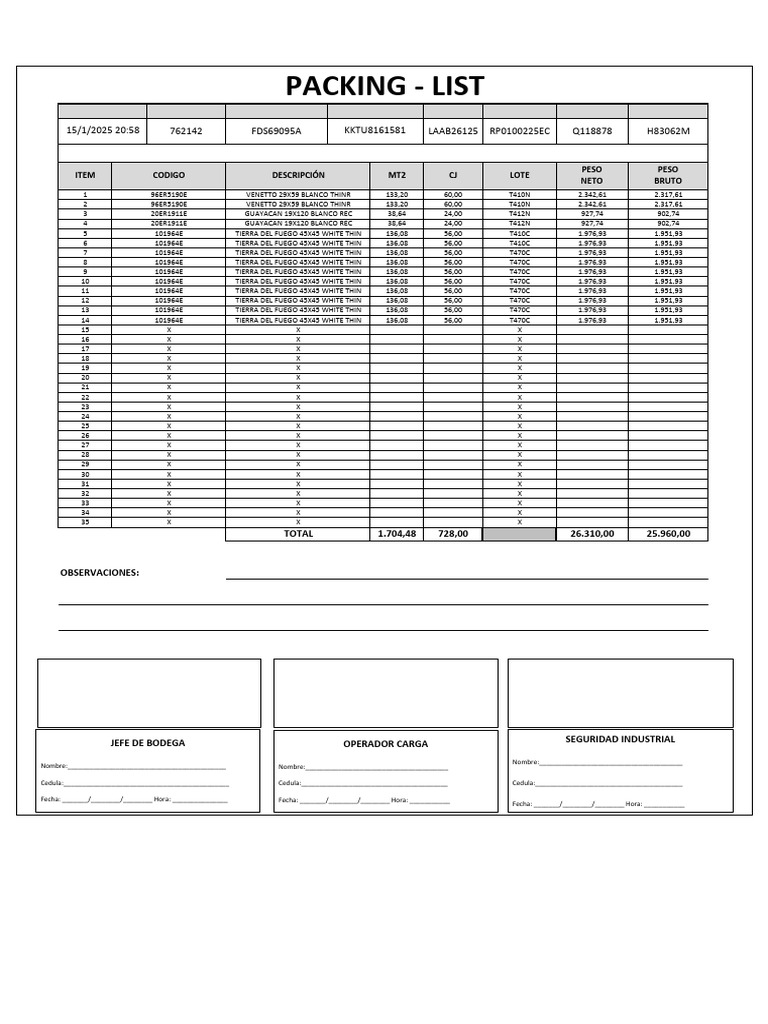 Packing List - v2 762142 | PDF