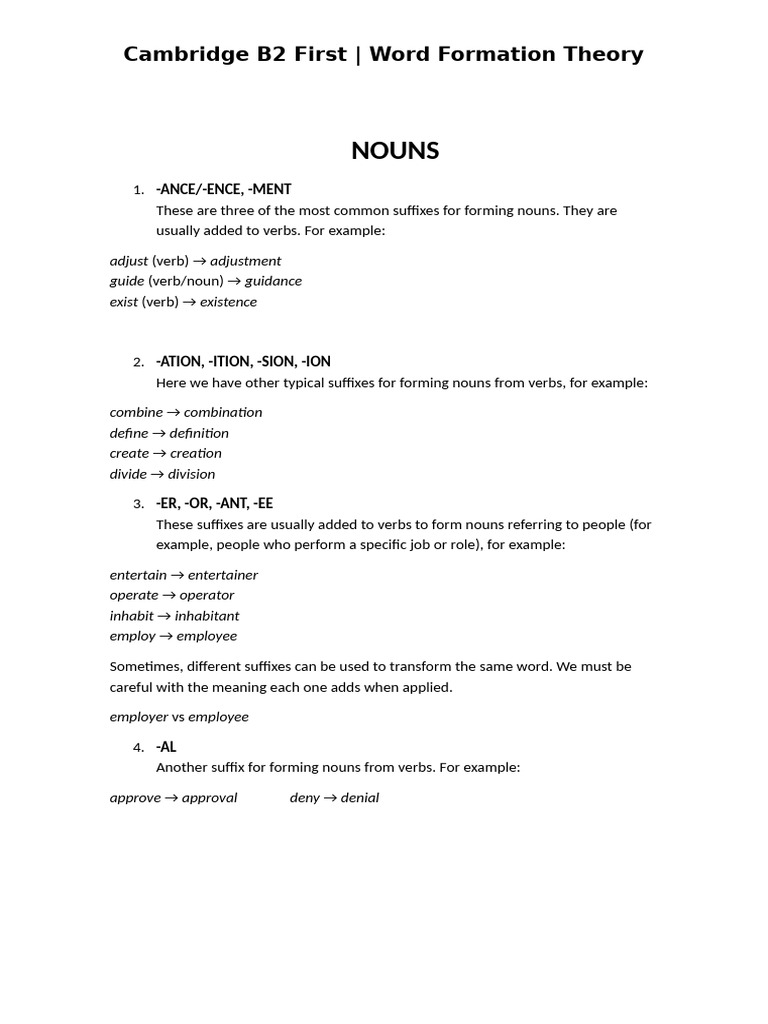 B2 Word Formation Theory Overview | PDF | Noun | Adjective