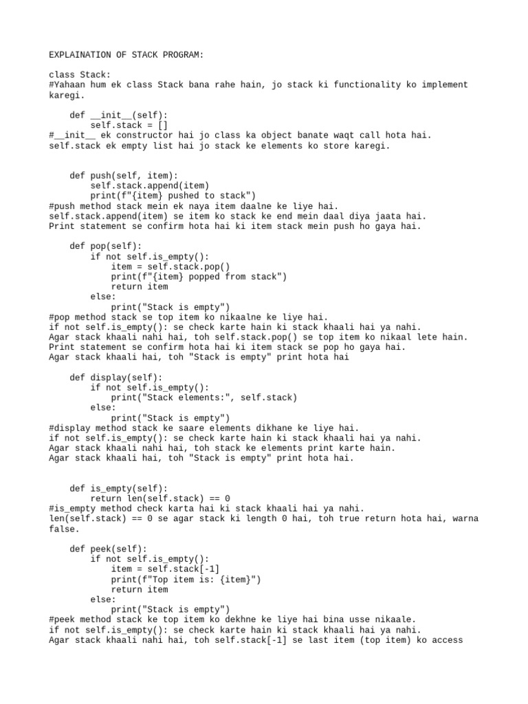 Explaination of Stack Program | PDF | Computer Programming | Algorithms And Data Structures