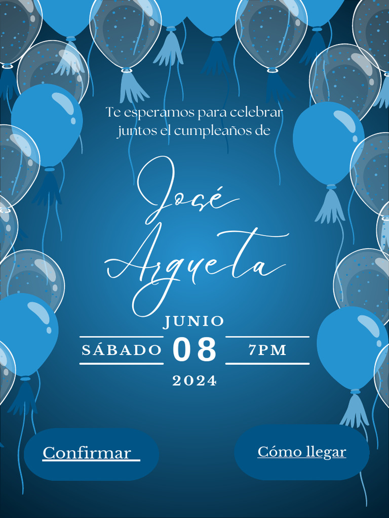 Invitación Celebración Cumpleaños Bombas Azul | PDF