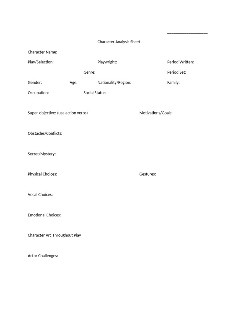Character Analysis Sheet - Acting | PDF