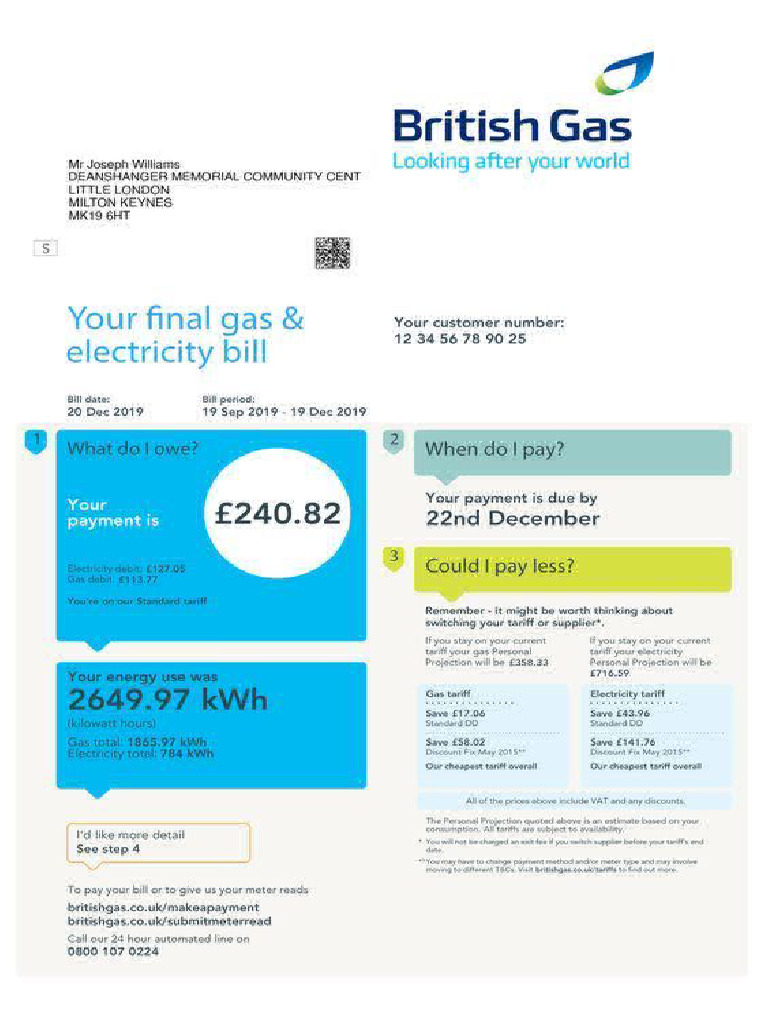 British Gas Electricity Gas Utility Bill PSD Template | PDF