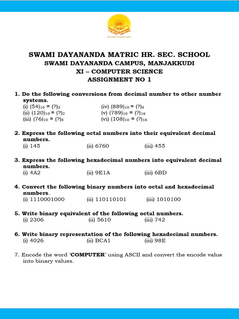 Assignment No - 1 Xi Cs | PDF