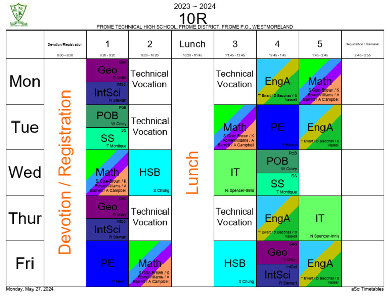 Frome Technical High School Timetable | PDF