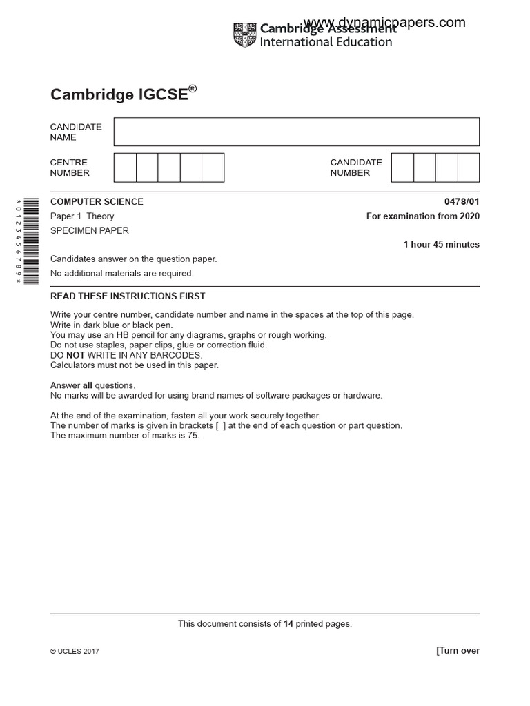 414838-2020-specimen-paper-1 | PDF | Multiplication | Computer Data Storage