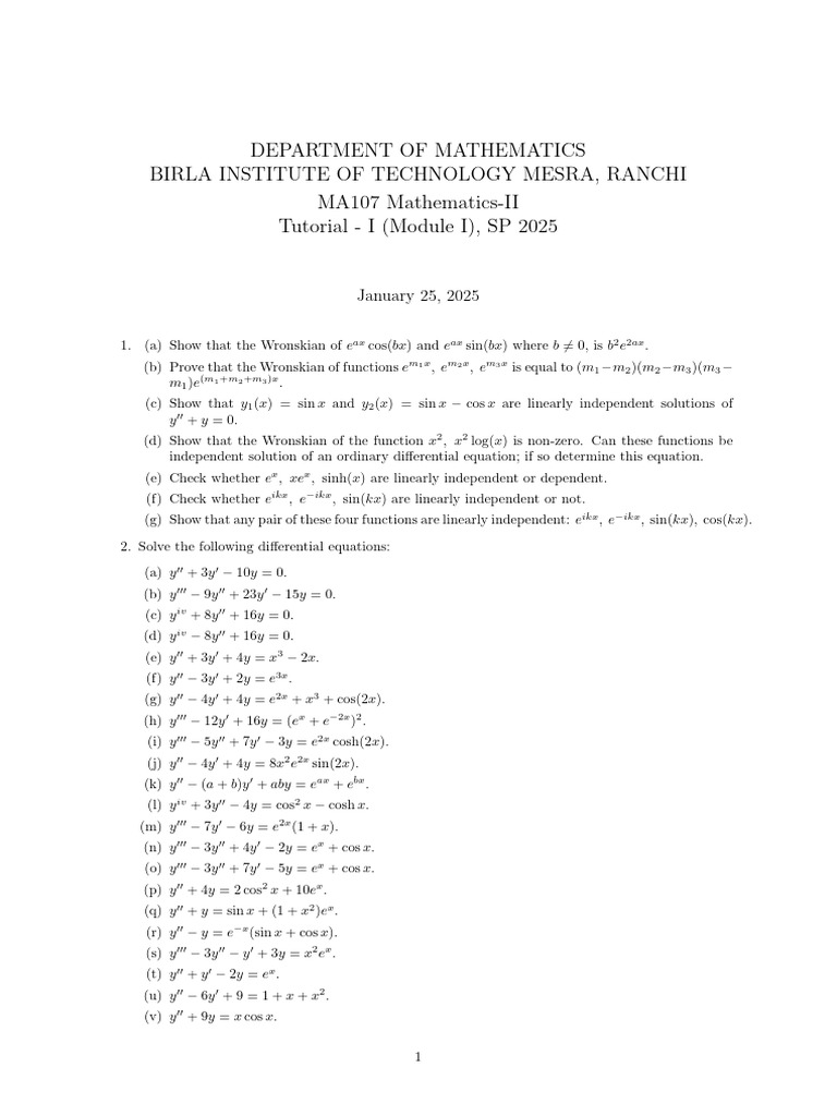 Wronskian and Differential Equations Solutions | PDF | Equations ...