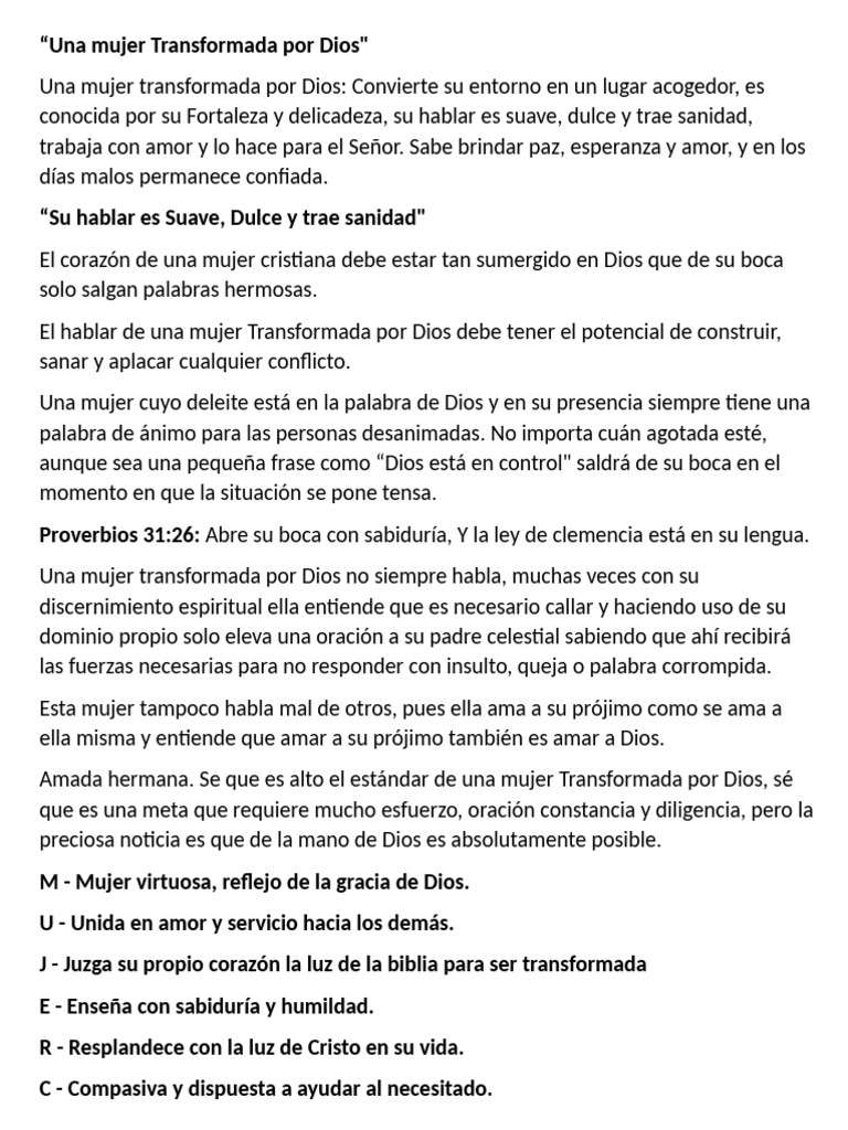Una Mujer Transformada Por Dios | PDF | Amor | Dios