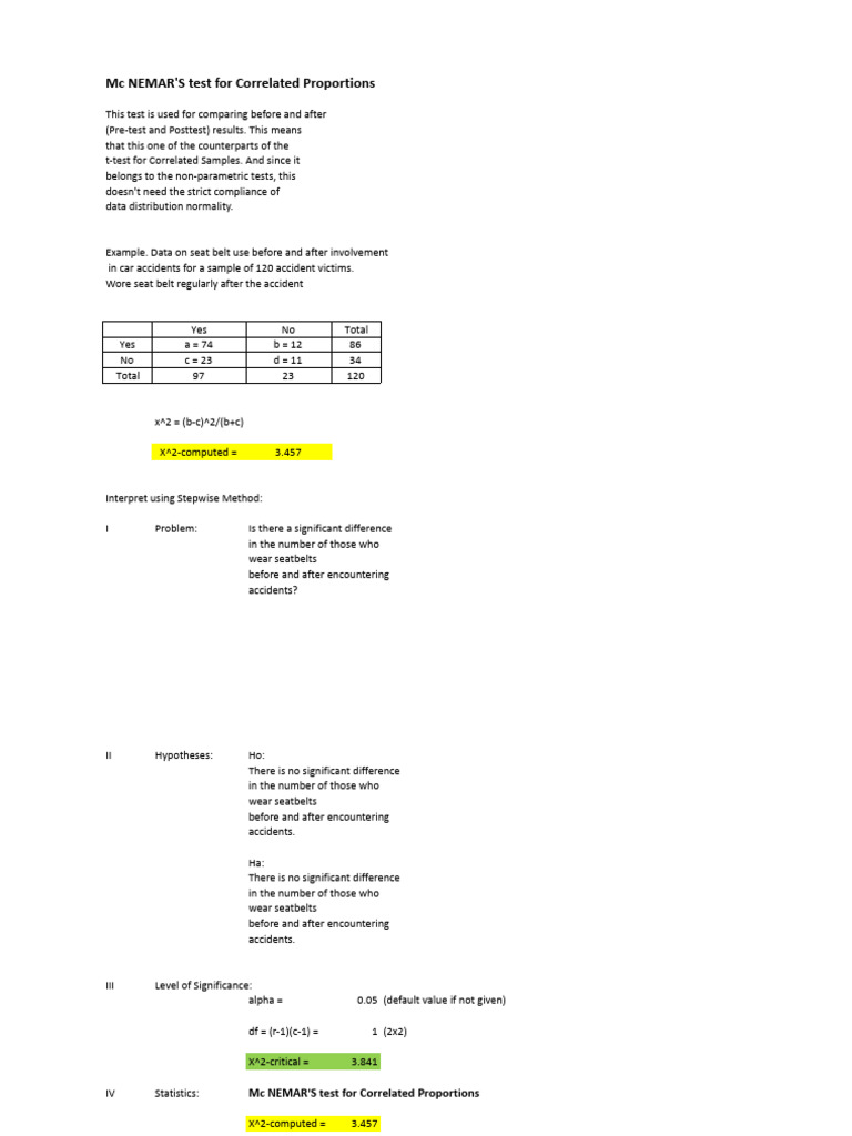 MC NEMAR TEST For BEED B2021 - MC NEMAR | PDF | P Value | Student's T Test