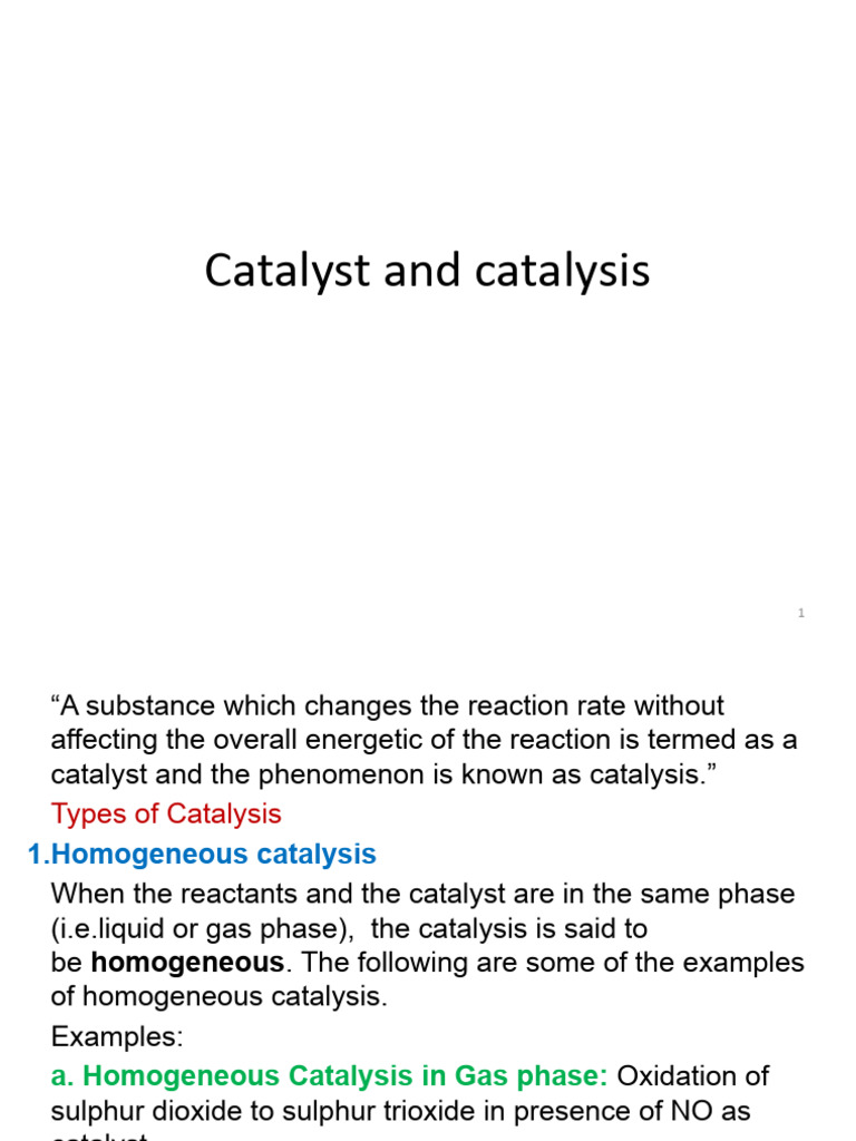 Catalyst and Catalysis | PDF | Catalysis | Chemical Reactions