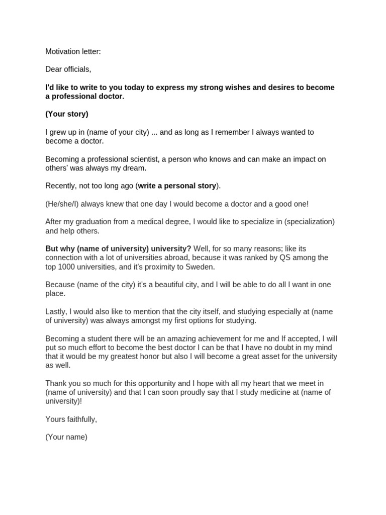 Motivational Letter for Medical School | PDF