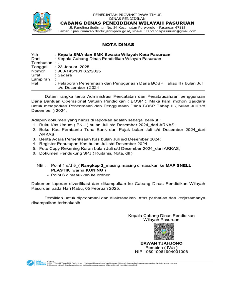 2025-01-23 Nota Dinas Pelaporan Dana BOSP Swasta Tahap II Tahun ...