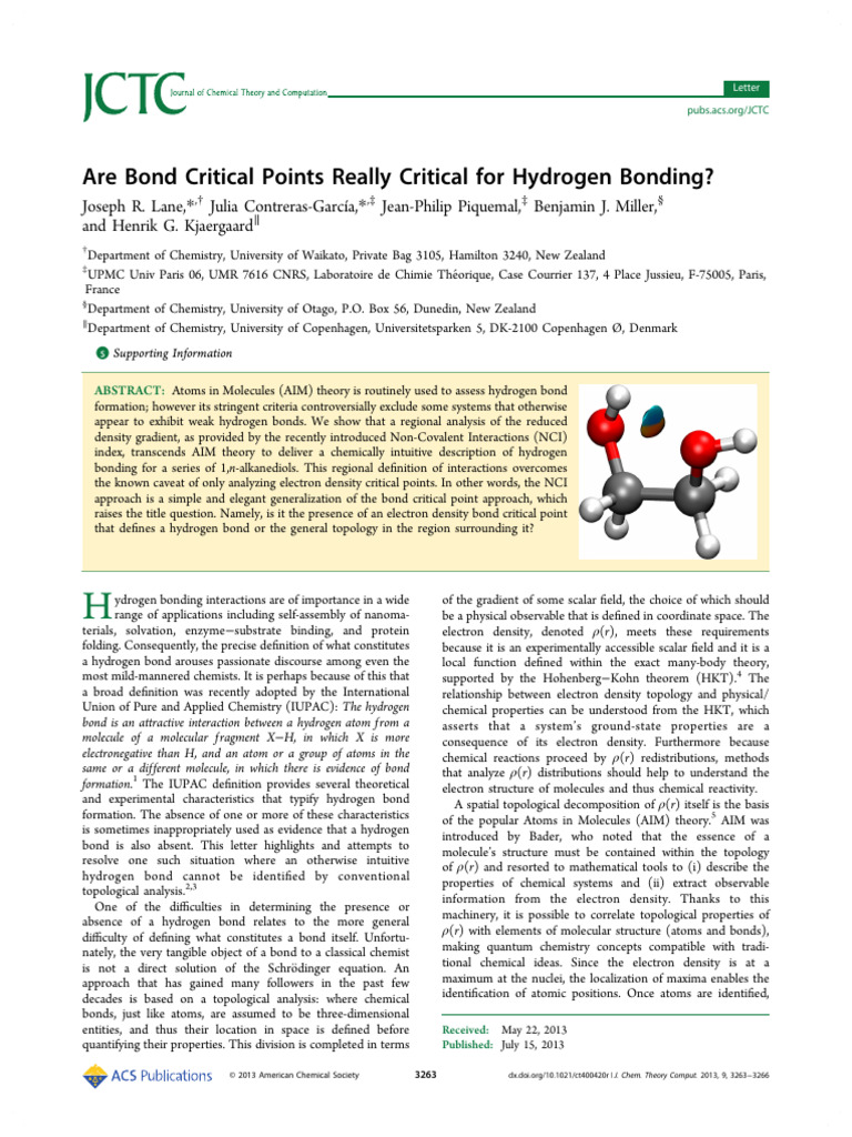 Cópia de Are Bond Critical Points Really Critical for Hydrogen Bonding? | PDF | Chemistry ...