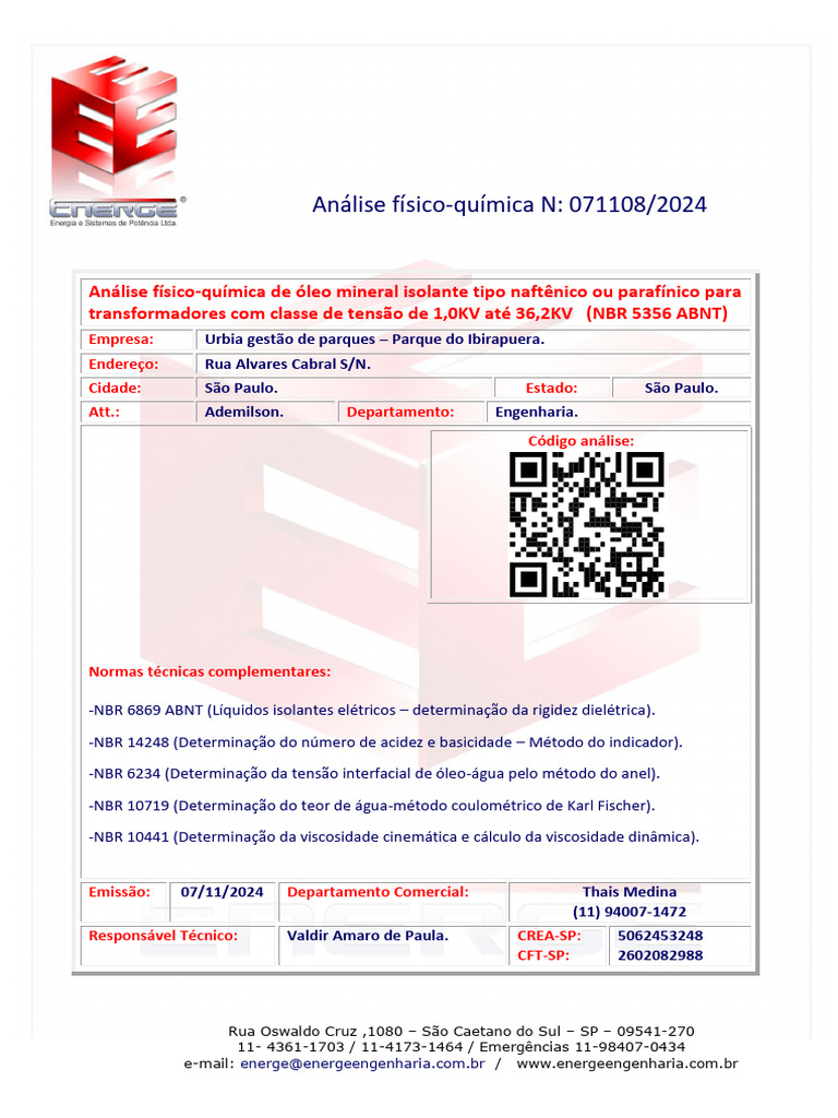 ANÁLISE FISICO QUIMICA TRAFO CEMEC 300KVA | PDF | Dielétrico | Petróleo