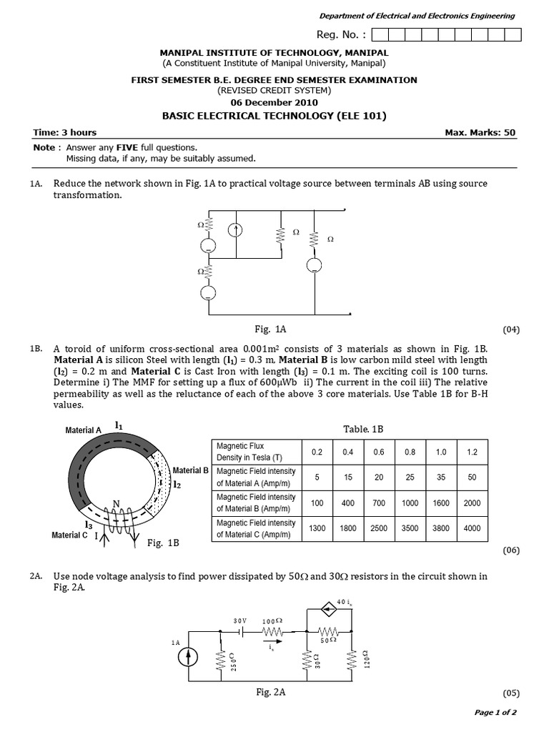 Basic Electrical Technology (ELE - 101) | PDF | Inductor | Capacitor
