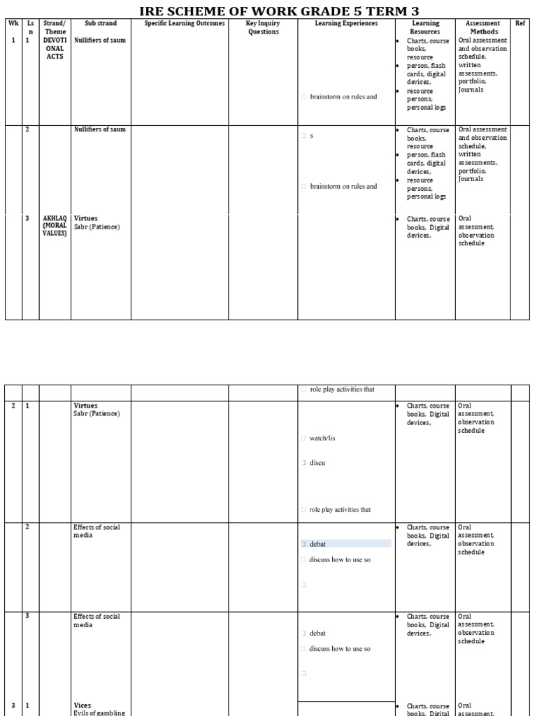 Grade 5 IRE Term 3 Scheme of Work | PDF | Medina | Patience