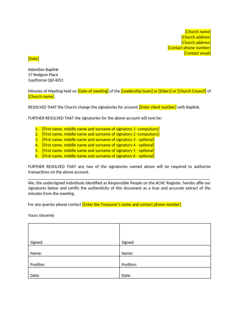 Sample Minutes Change of Signatories Updated 09nov22-1 | PDF