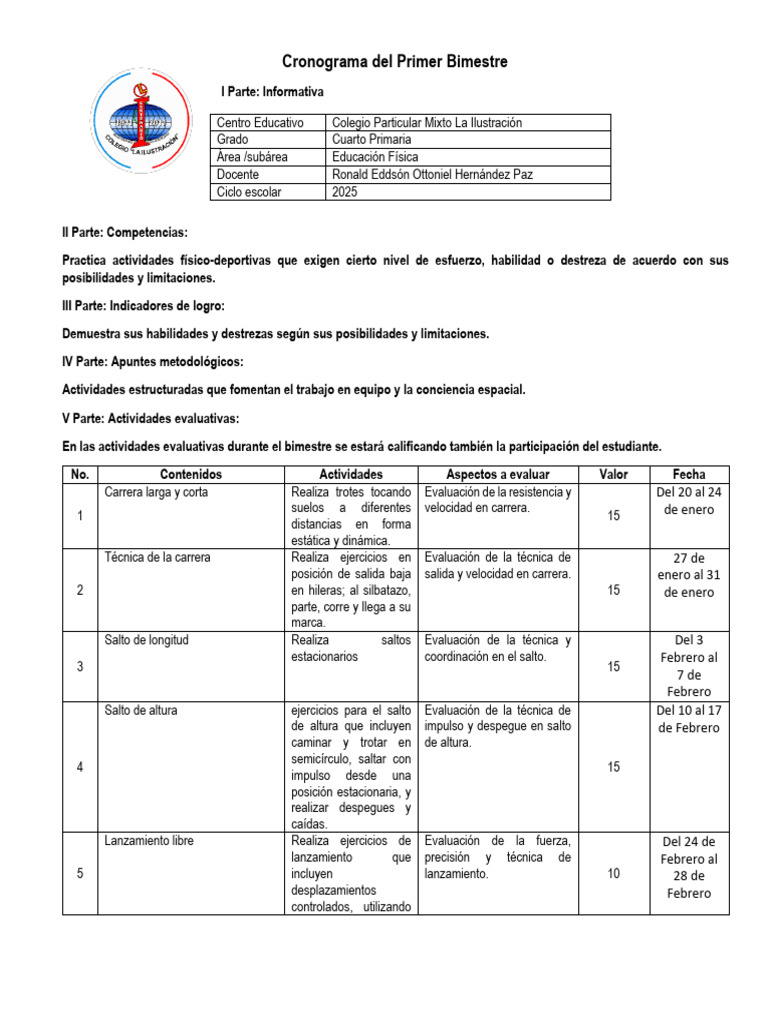 Cronograma Cuarto (1) | PDF