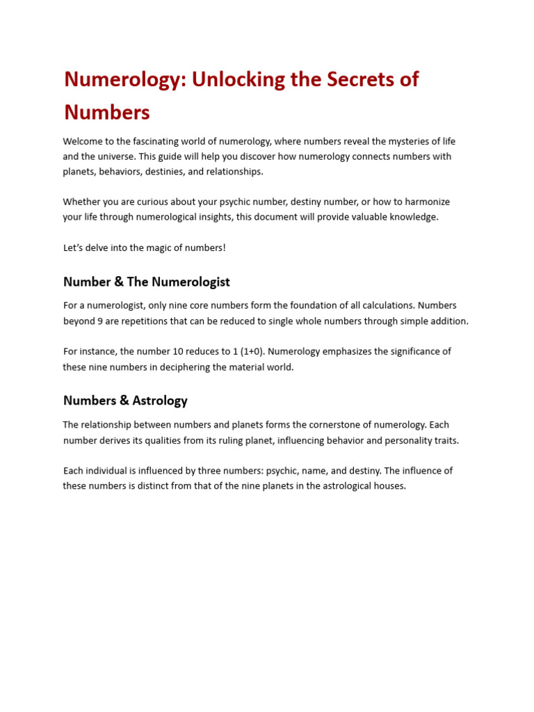Numerology - Guide - Unlocking The Secrets of Numbers PDF | PDF ...