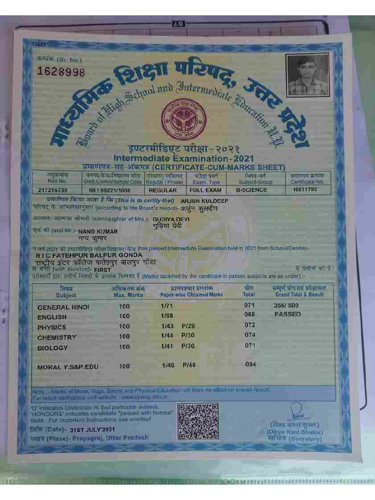 12th marksheet | PDF