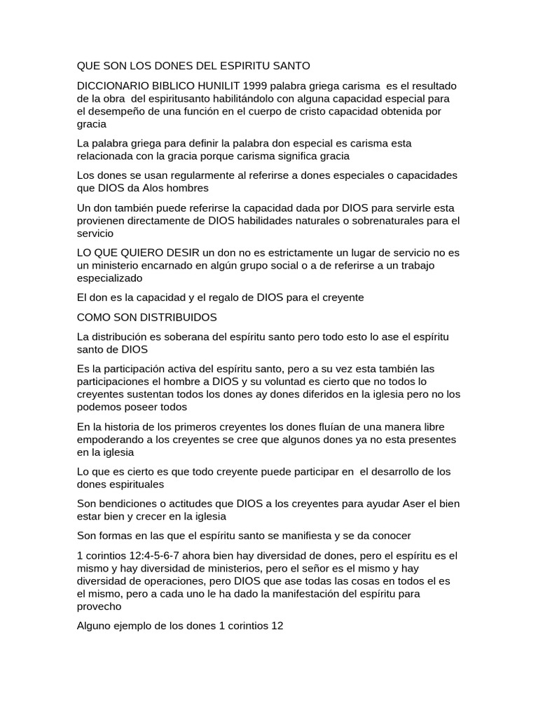 QUE SON LOS DONES DEL ESPIRITU SANTO | PDF | Don espiritual | Creencia ...