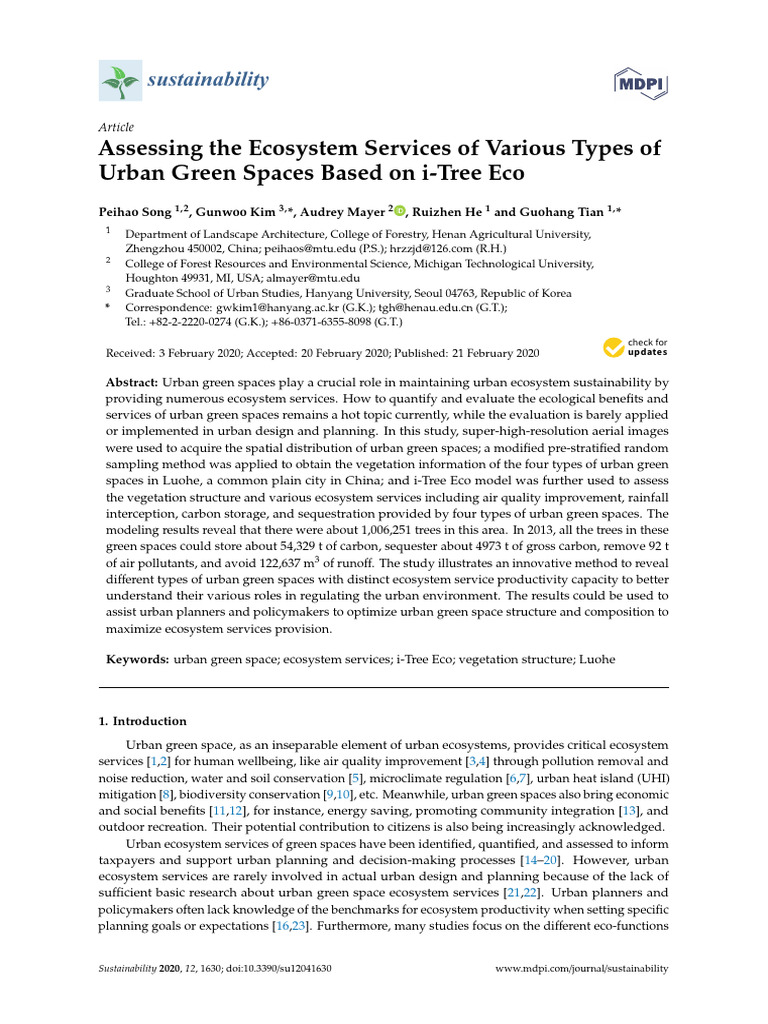 Assessing The Ecosystem Services Of Various Types Of Urban Green Spaces