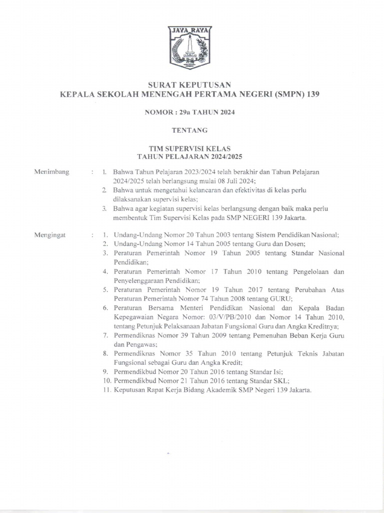 SK Tim Supervisi Kelas 2425 | PDF