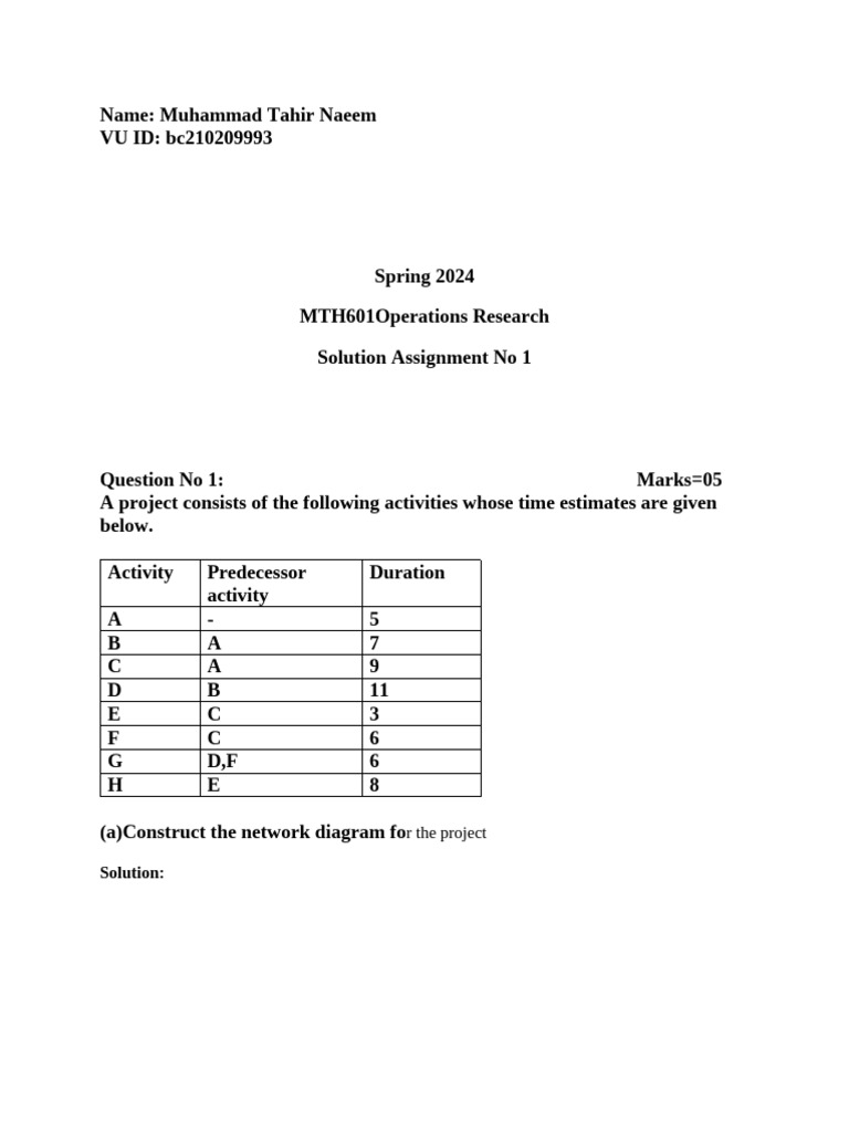 Bc210209993 MTH 601 Assigment 1 Sol | PDF | Statistical Analysis ...