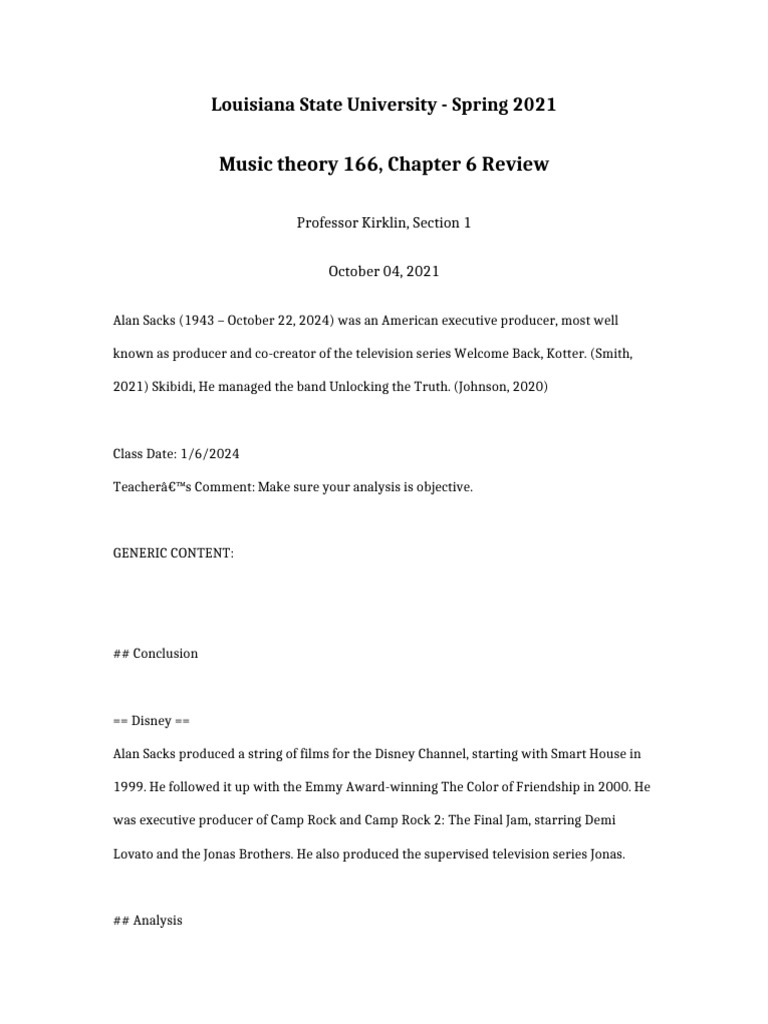 Music Theory 166 Chapter 6 Review | PDF