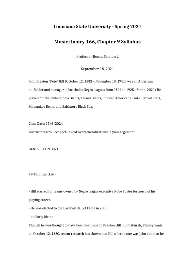 Music Theory 166 Chapter 9 Syllabus | PDF | Negro League Baseball ...