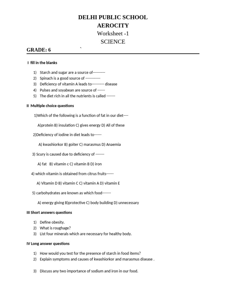 Science Worksheet VI 1 | PDF