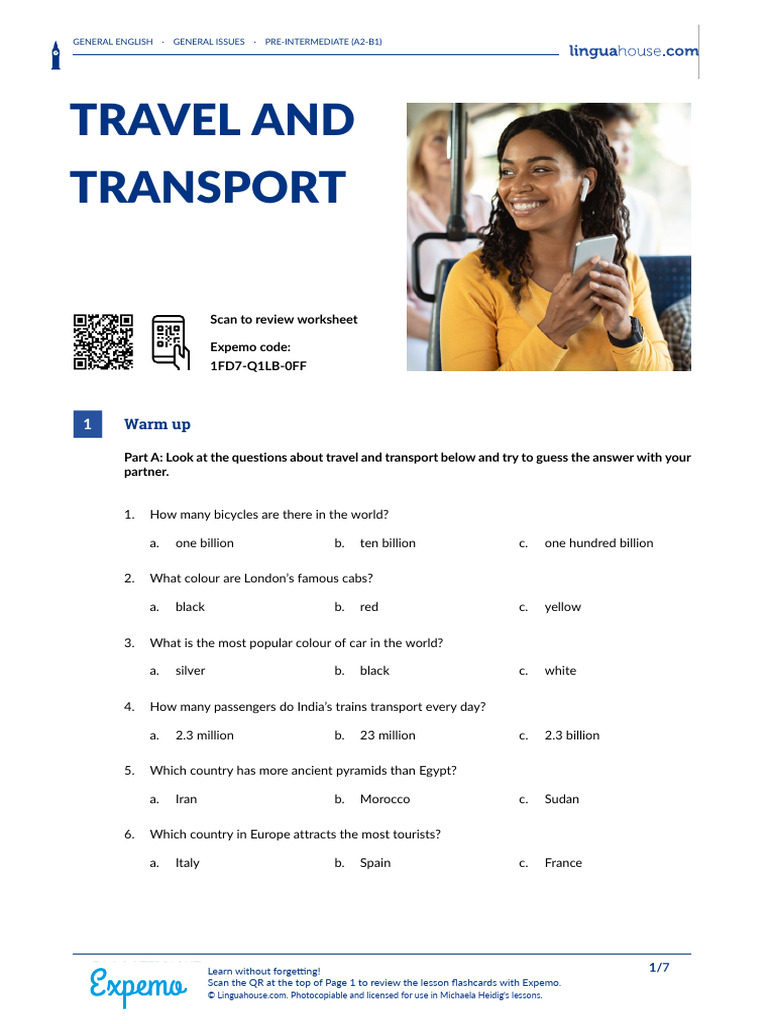 Travel and Transport British English Student A2 B1 | PDF | Crossword ...