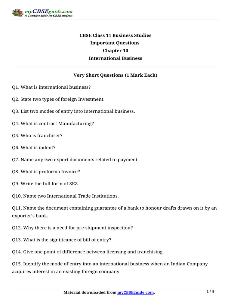 11 Business Studies Imp ch10 Mix | PDF | Economies | Business