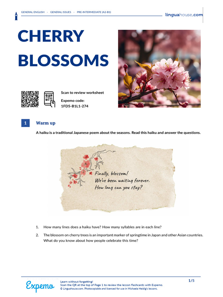 Cherry Blossoms British English Student A2 B1 | PDF | Linguistics