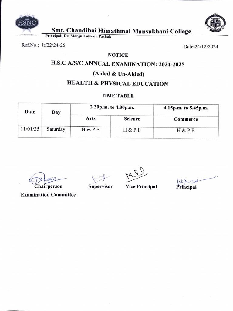 HSC Exam Schedule Notice | PDF