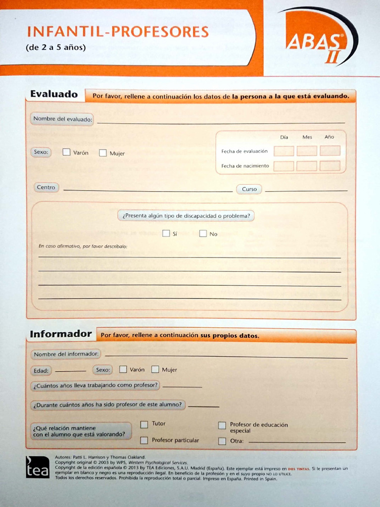 ABAS-II 2 A 5 Años INFANTIL-PROFESORES | PDF