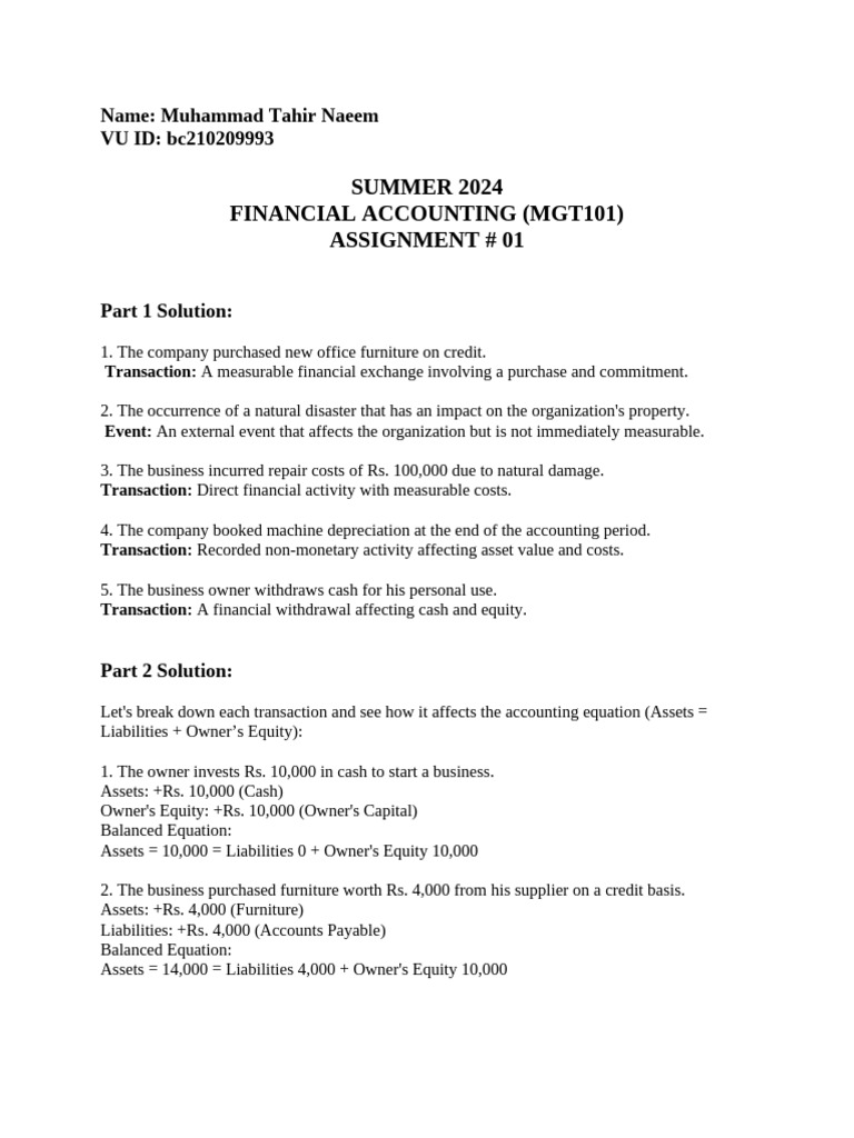 Sol Assigenment 1 MGT101 Summer | PDF