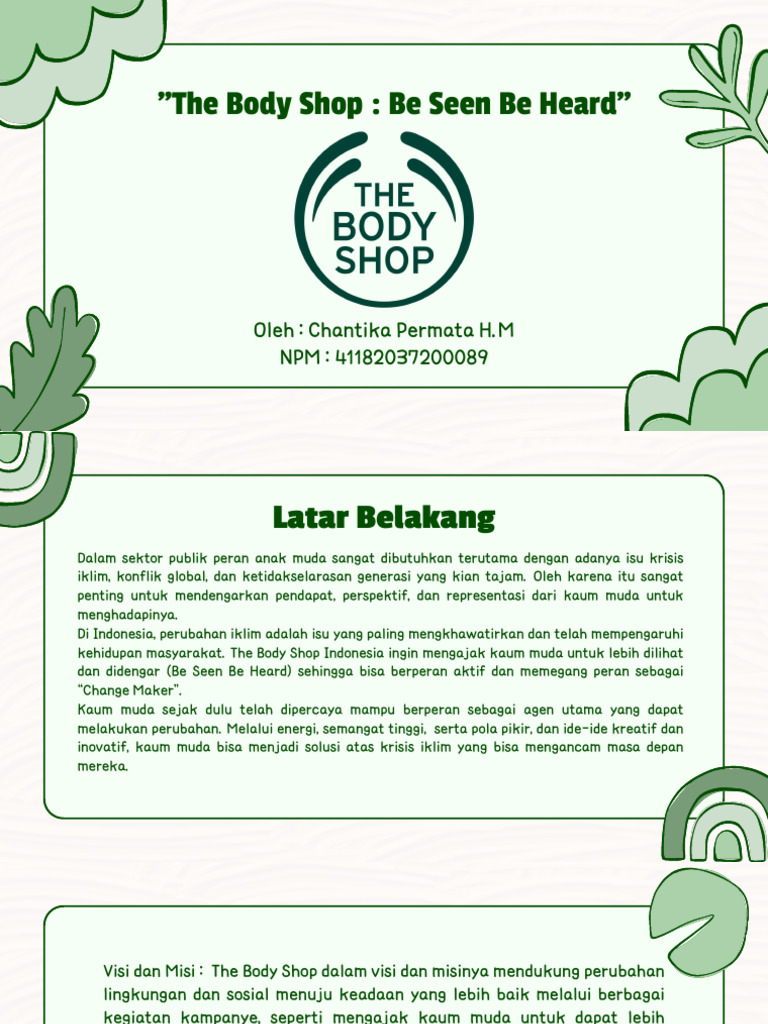 Persentase Bisnis Dan Kampanye Produk The Body Shop "Be Seen Be Heard ...