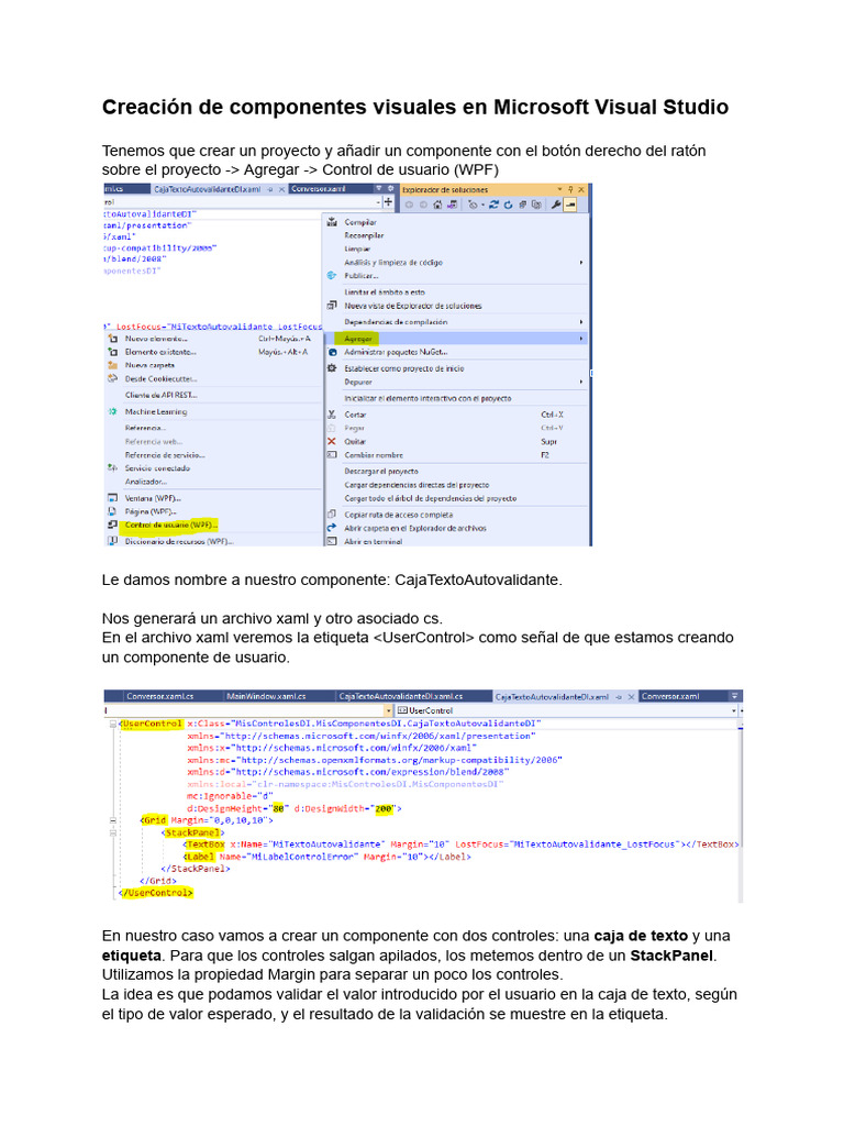 Creación de Componentes Visuales en Microsoft Visual Studio | PDF